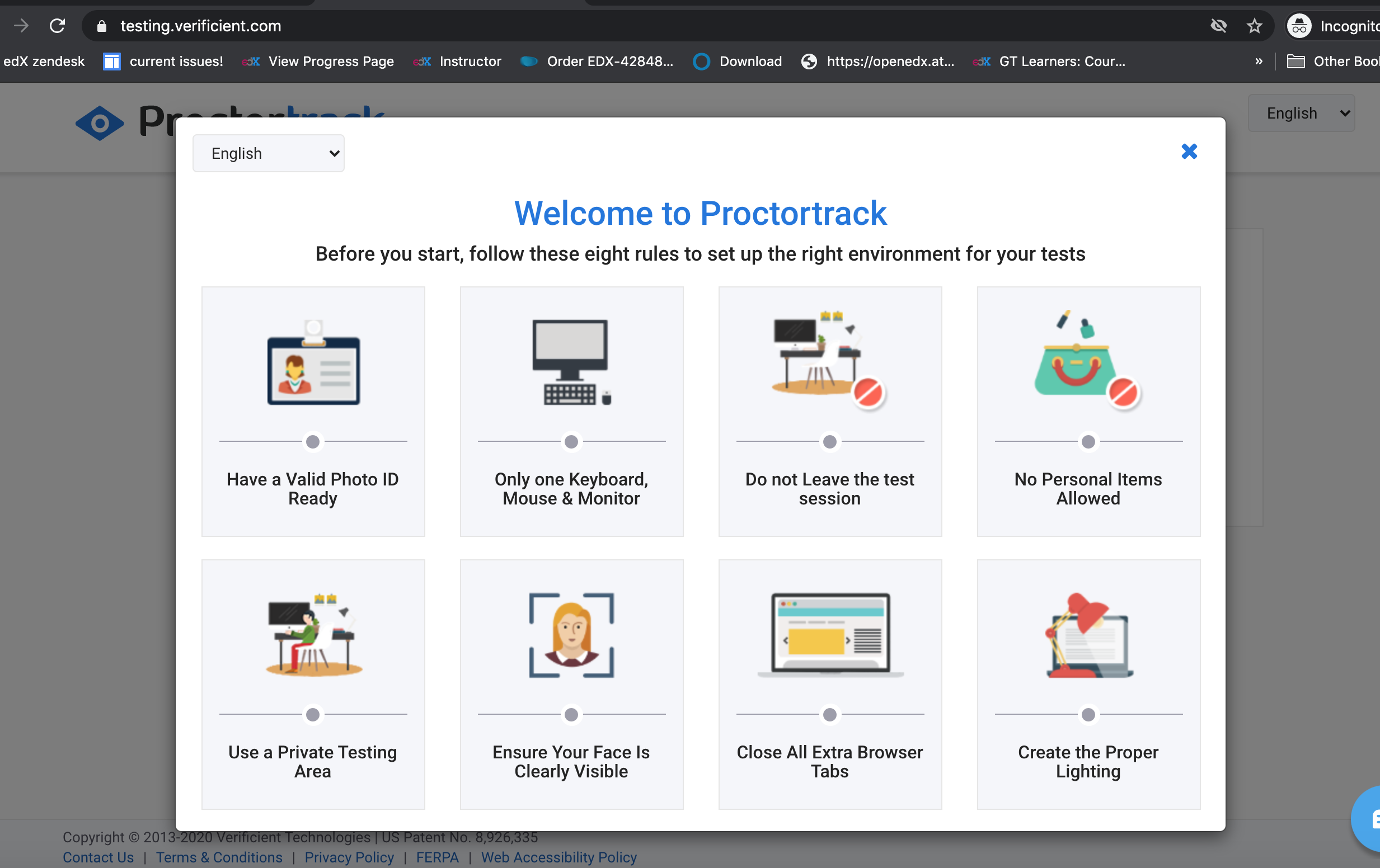 Taking a Proctortrack Onboarding Exam