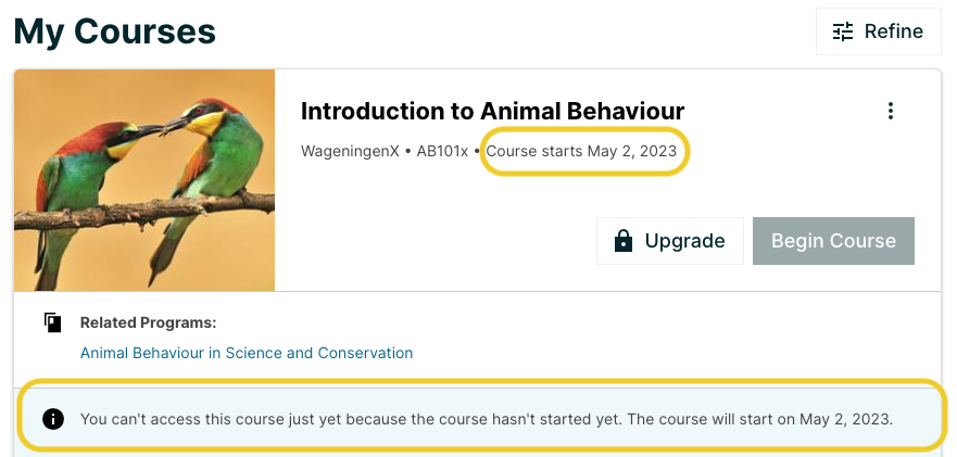 When does the course start?