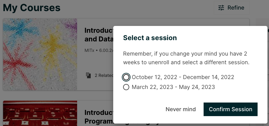 How do I choose a course session?