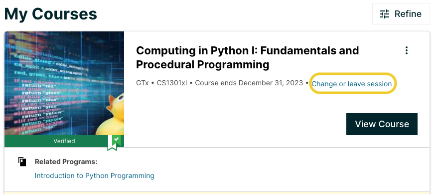 How do I choose a course session?