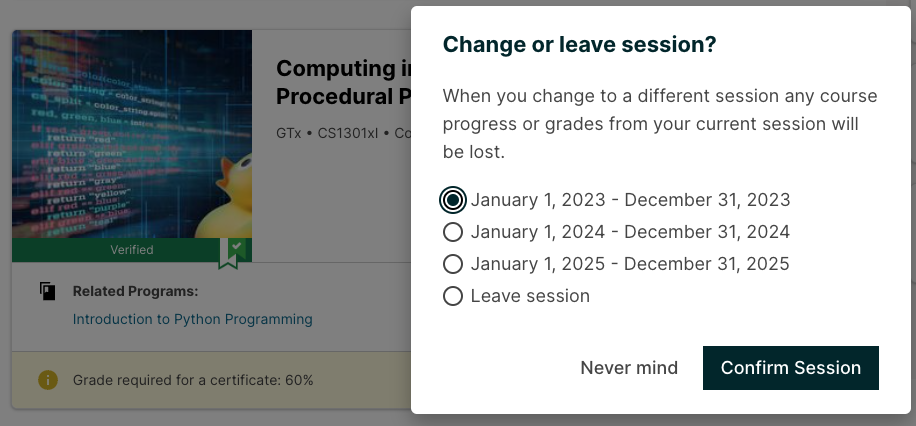 How do I choose a course session?